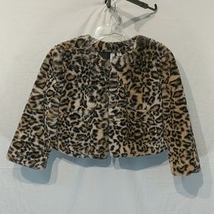 Jackets & Coats | Leopard Print Faux Fur Crop 34 Sleeve Jacket S | Poshmark